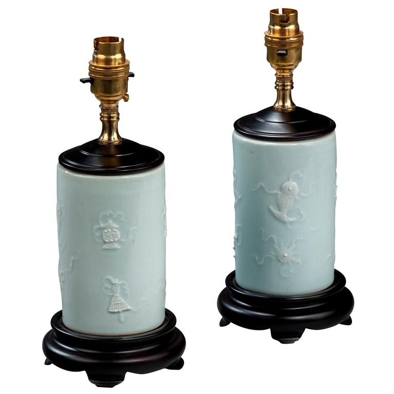 Pair of Late 20th Century Porcelain Brush Pot Lamps For Sale at 1stDibs