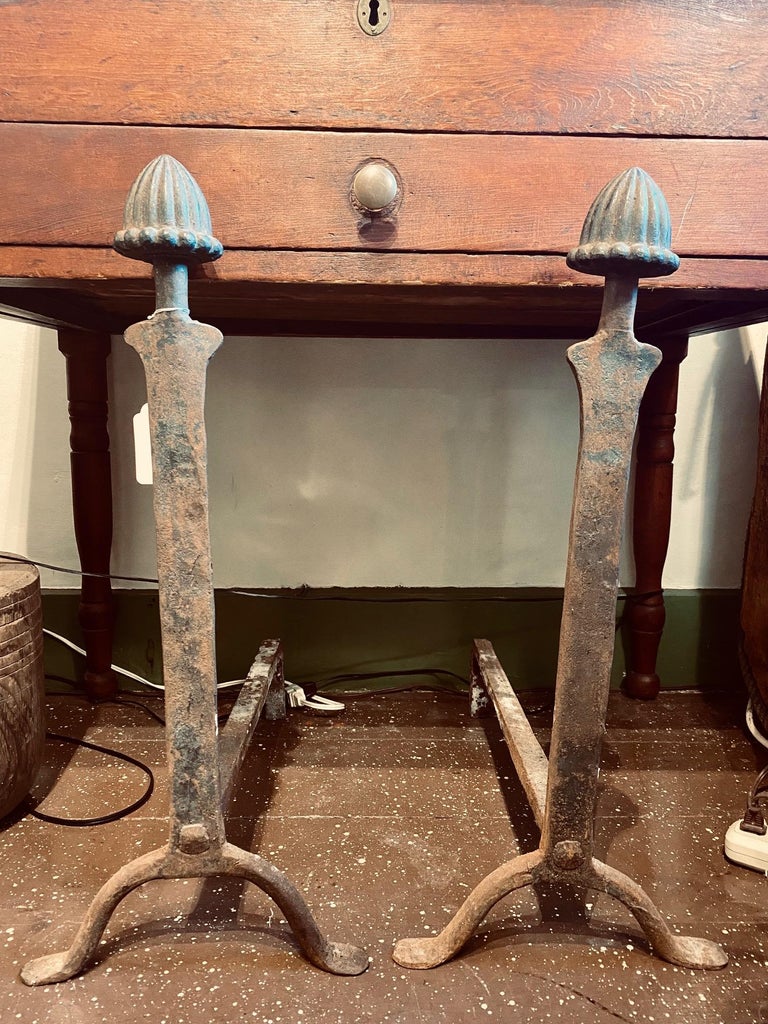 Pair of Late Colonial or Early Federal Iron Acorn Finial Andirons ...