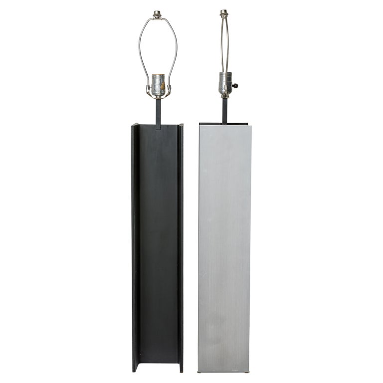 Pair of Laurel Lamp Company I-Beam Design Satin Steel Table Lamps For ...