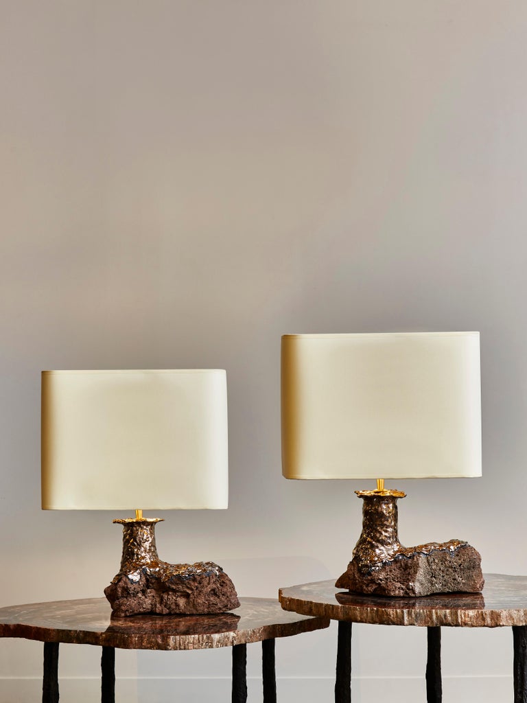 Pair of Lava Stone and Ceramic Table Lamps by Leo Nataf at 1stDibs