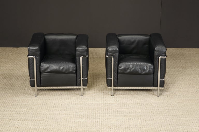 Pair of 'LC2' Black Leather Club Chairs by Le Corbusier for Cassina ...