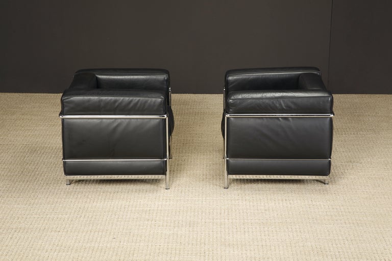 Pair of 'Lc2' Black Leather Club Chairs by Le Corbusier for Cassina ...