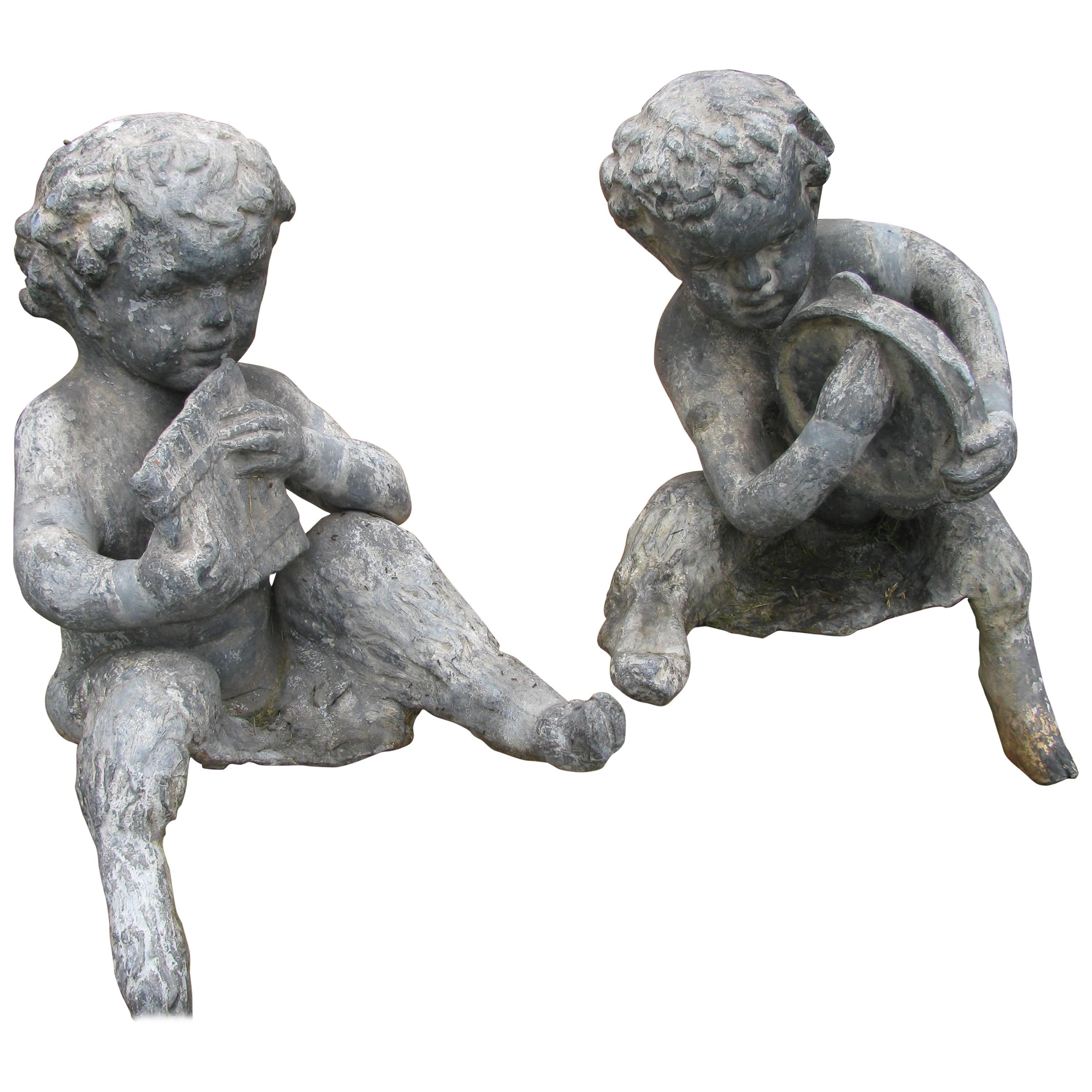 Pair of Antique Lead Garden Figures at 1stDibs