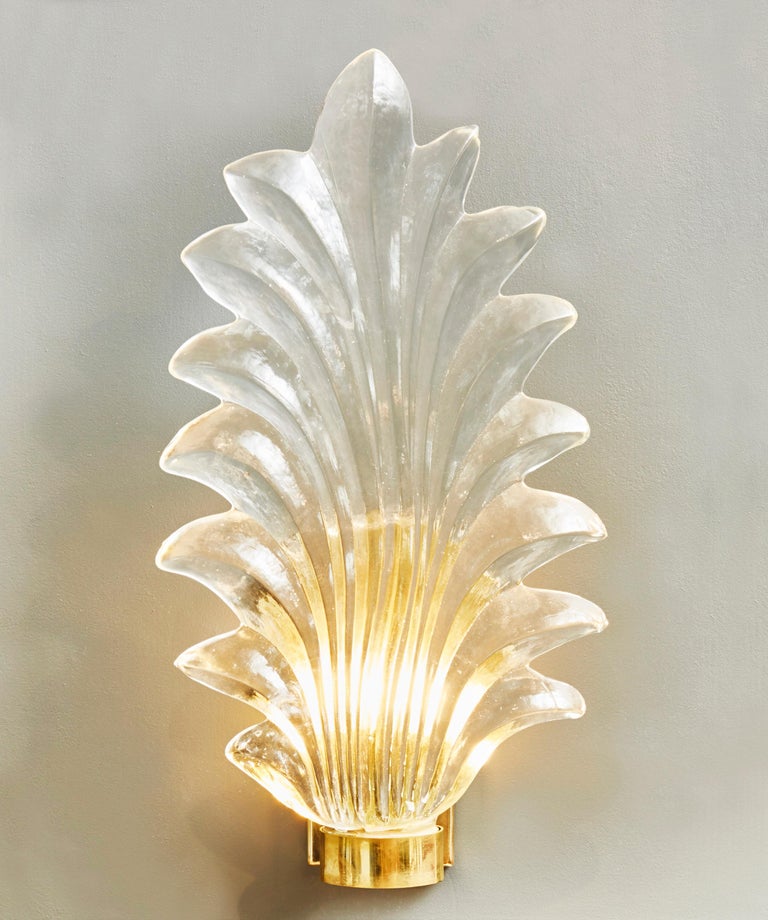 Pair of "Leaf" Sconces in Murano Glass at 1stDibs