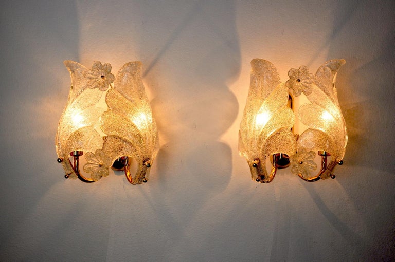 Pair of "Leaf" Wall Lamps by Carl Fagerlund, Murano Glass, Germany ...