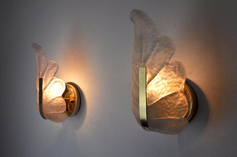 Pair of "Leaf" Wall Lamps by Carl Fagerlund, Purple Murano Glass ...