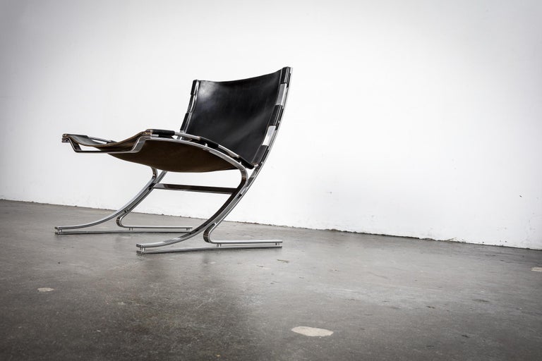 Pair of Leather and Chrome Designed Chairs by Architect Meinhard Von ...