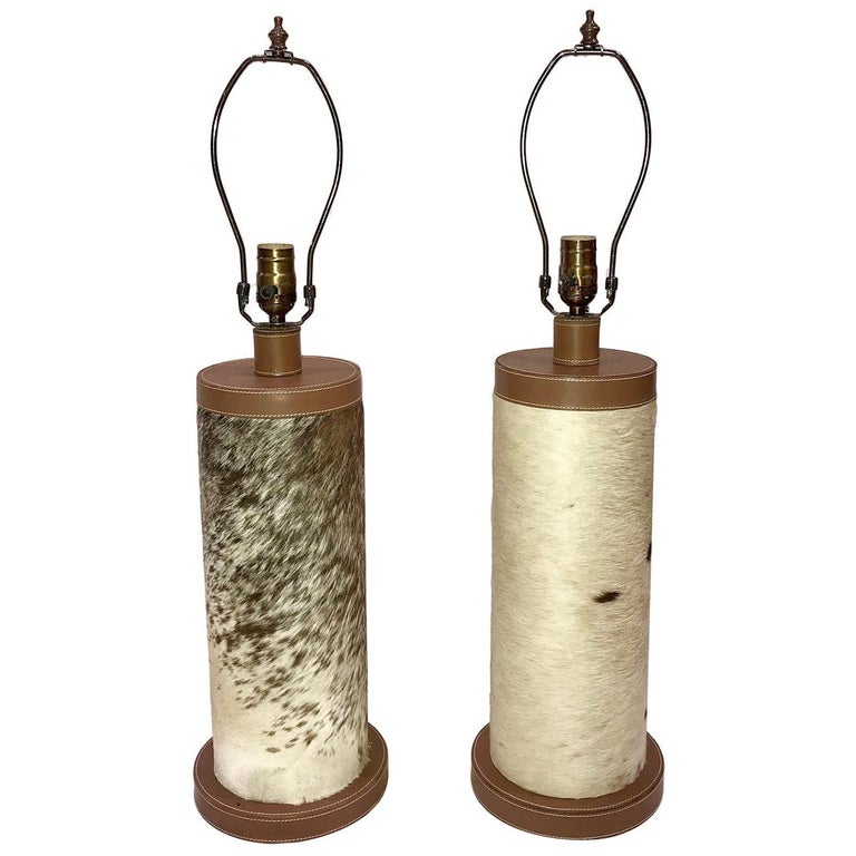 Pair of Leather and Hide Lamps For Sale at 1stDibs