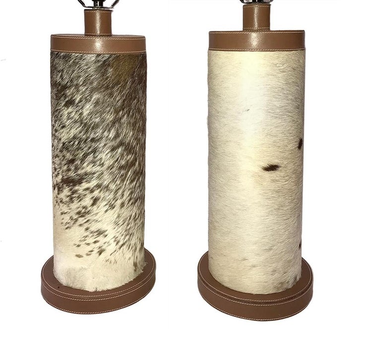 Pair of Leather and Hide Lamps For Sale at 1stDibs