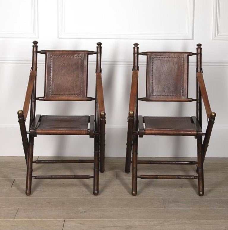 Pair of Leather Campaign Folding Chairs For Sale at 1stDibs