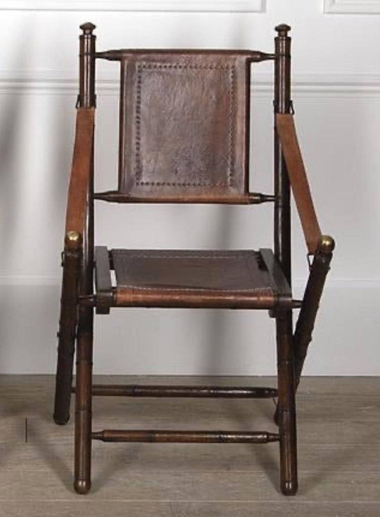 Pair of Leather Campaign Folding Chairs For Sale at 1stDibs