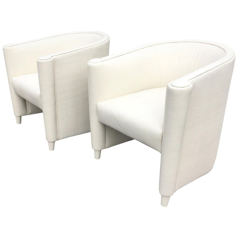 Pair of Leather Lounge Chairs, Art Deco Style, Cream Color For Sale at ...