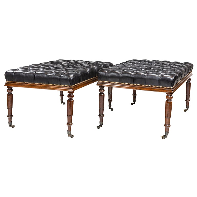 Pair of Leather Stools in the Manner of Gillows at 1stDibs