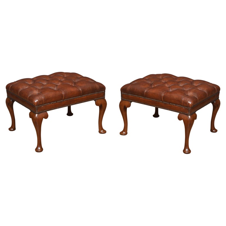Pair of Leather Uppolstered Stools For Sale at 1stDibs