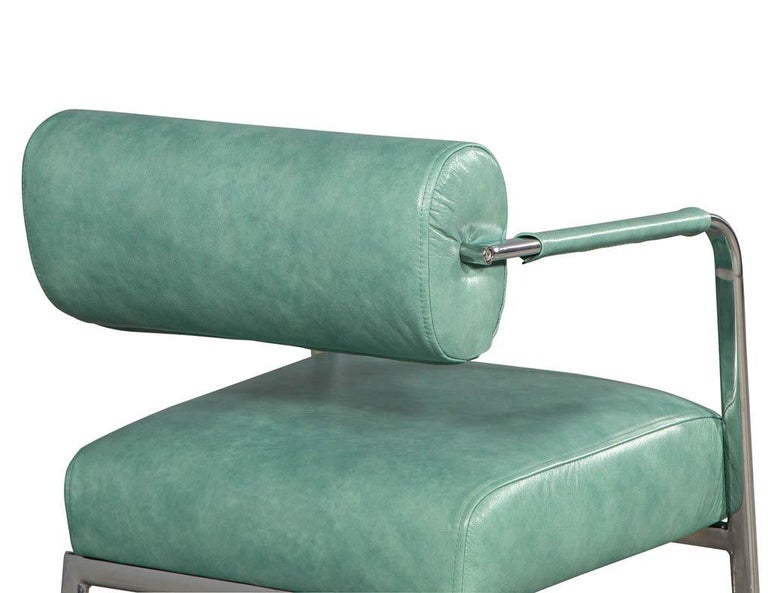 Pair of Leather Vintage Modern Roll Back Accent Chairs For Sale at 1stDibs