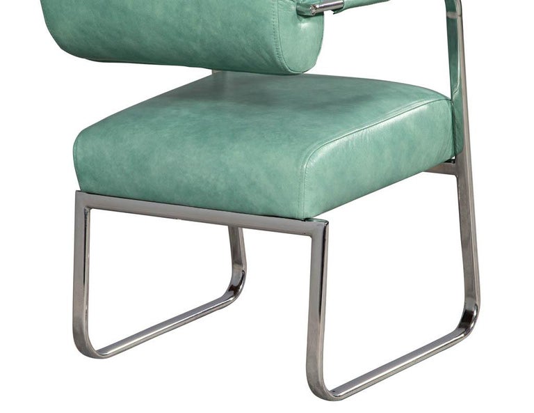 Pair of Leather Vintage Modern Roll Back Accent Chairs For Sale at 1stDibs