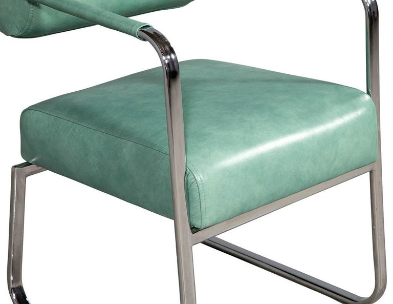 Pair of Leather Vintage Modern Roll Back Accent Chairs For Sale at 1stDibs