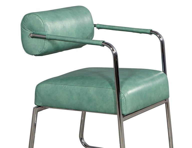 Pair of Leather Vintage Modern Roll Back Accent Chairs For Sale at 1stDibs