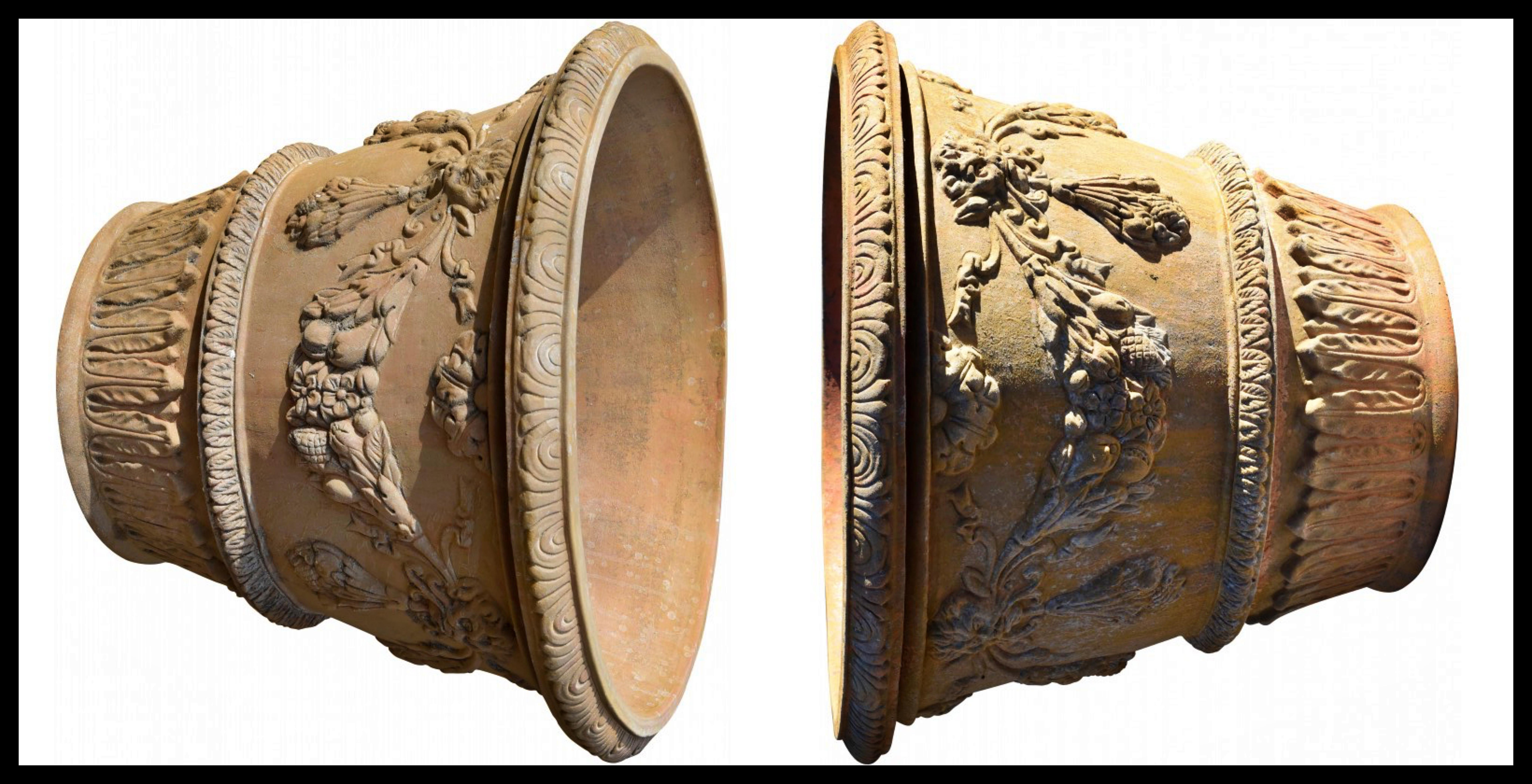 PAIR OF LEMON POTS WITH DECORATIONS Ø70CM TERRACOTTA IMPRUNETA 20th ...