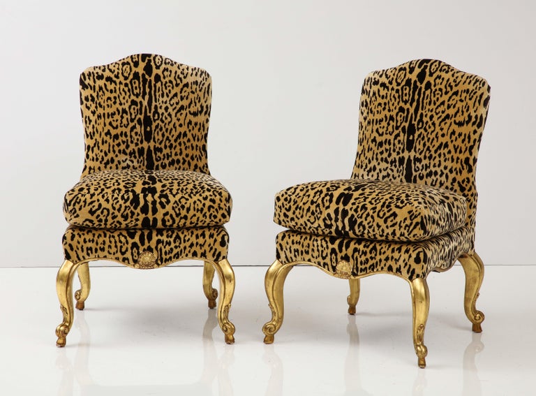 Pair of Leopard and Gold Slipper Chairs For Sale at 1stDibs