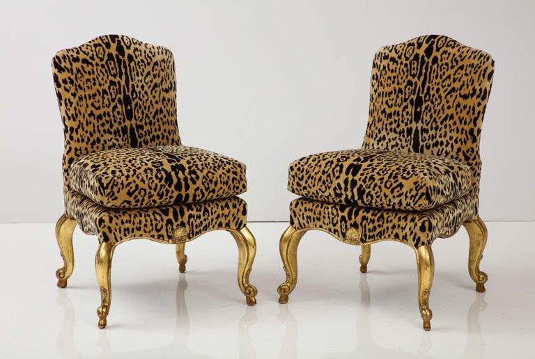 Pair of Leopard and Gold Slipper Chairs For Sale at 1stDibs