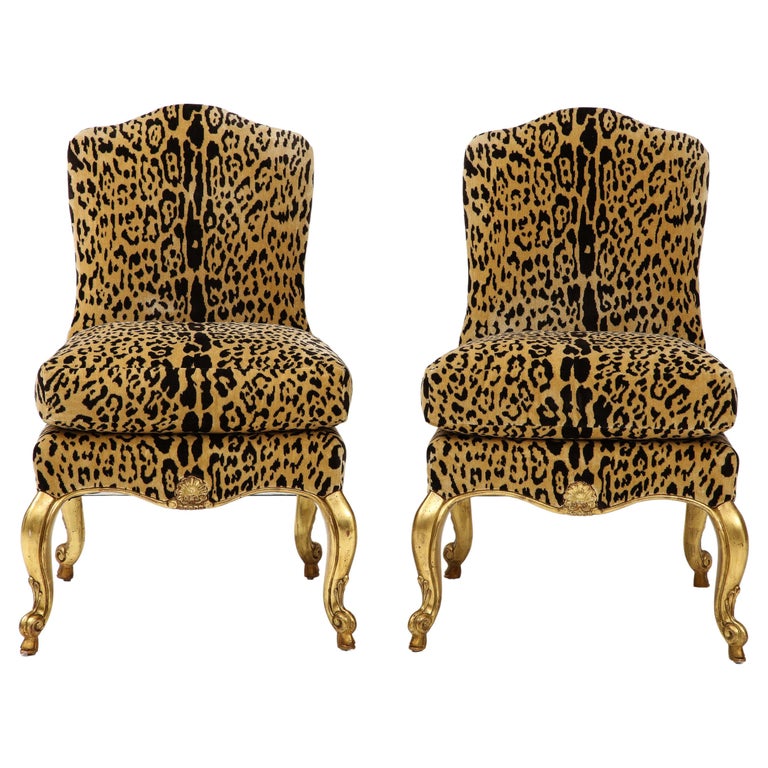 Pair of Leopard and Gold Slipper Chairs For Sale at 1stDibs