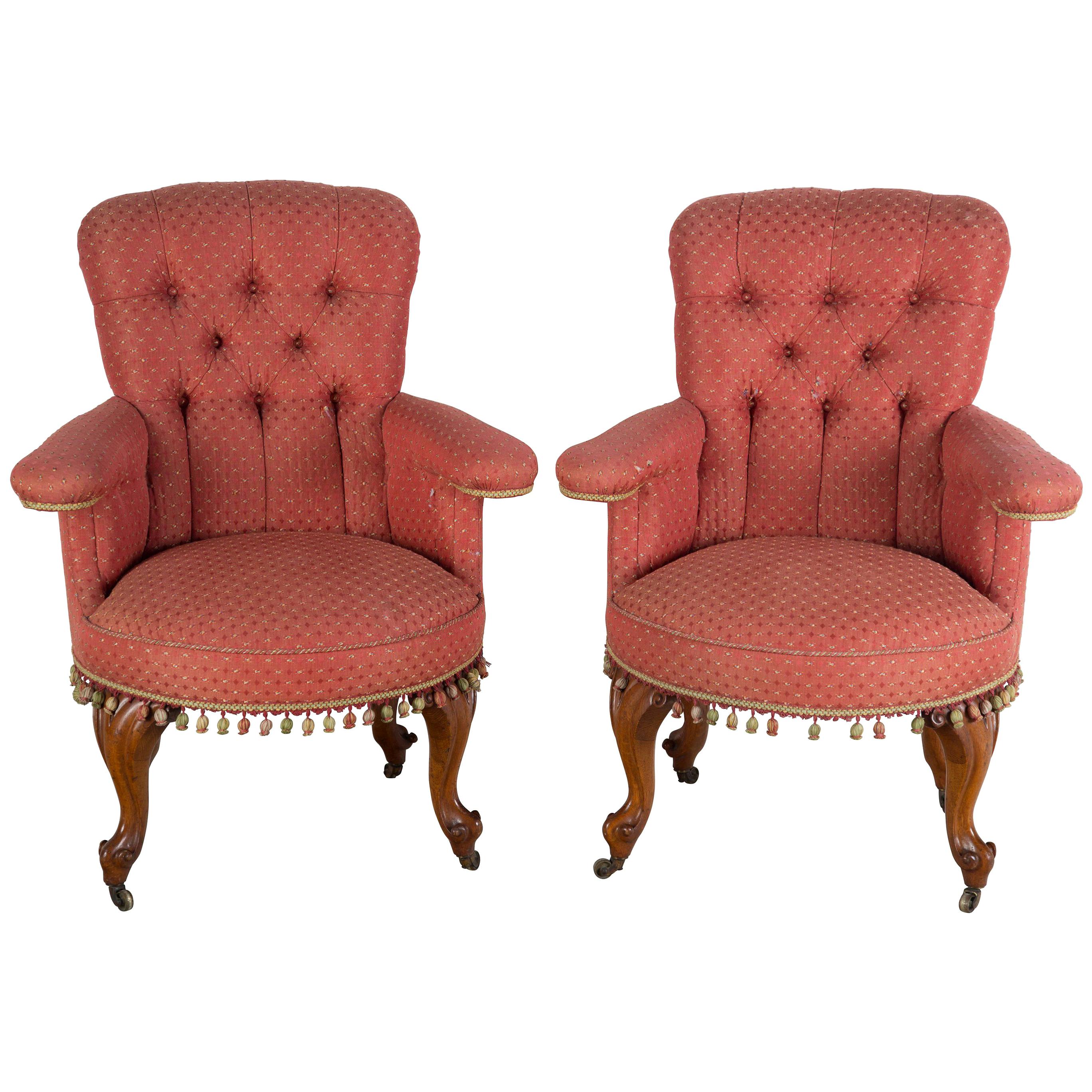 Pair of Banker's Library Chairs Restored in Black Leather at 1stDibs