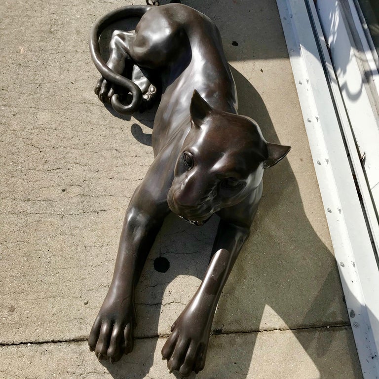 Pair of Life Size Bronze Figures of Panthers For Sale at 1stDibs