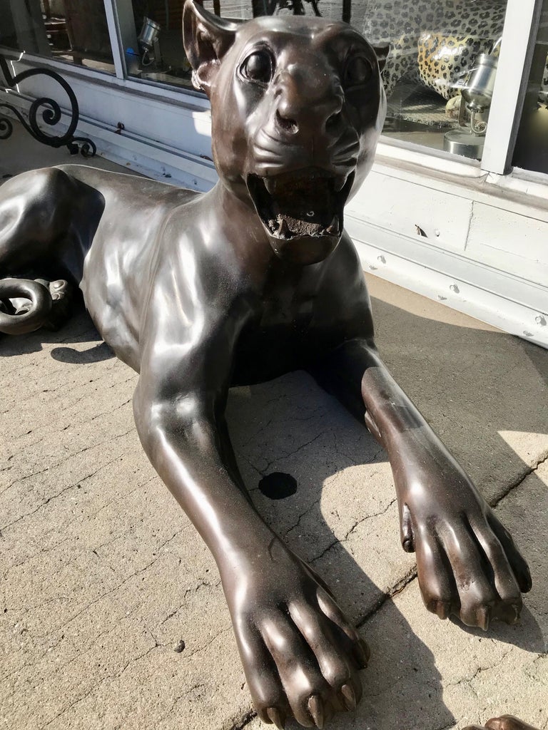 Pair of Life Size Bronze Figures of Panthers For Sale at 1stDibs