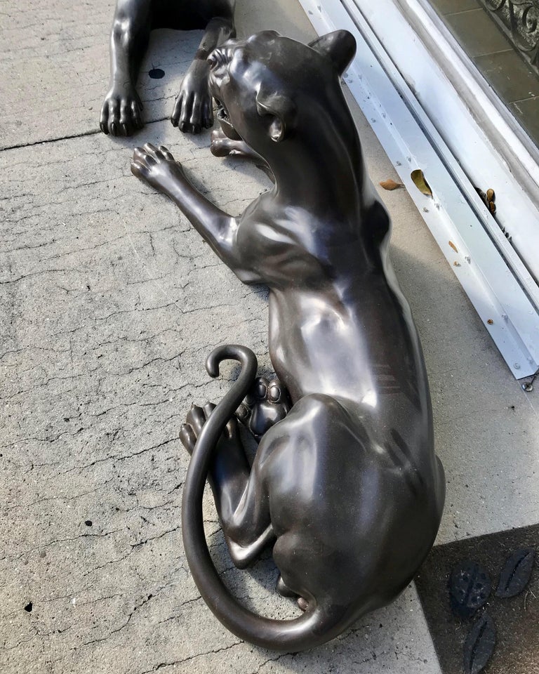 Pair of Life Size Bronze Figures of Panthers For Sale at 1stDibs