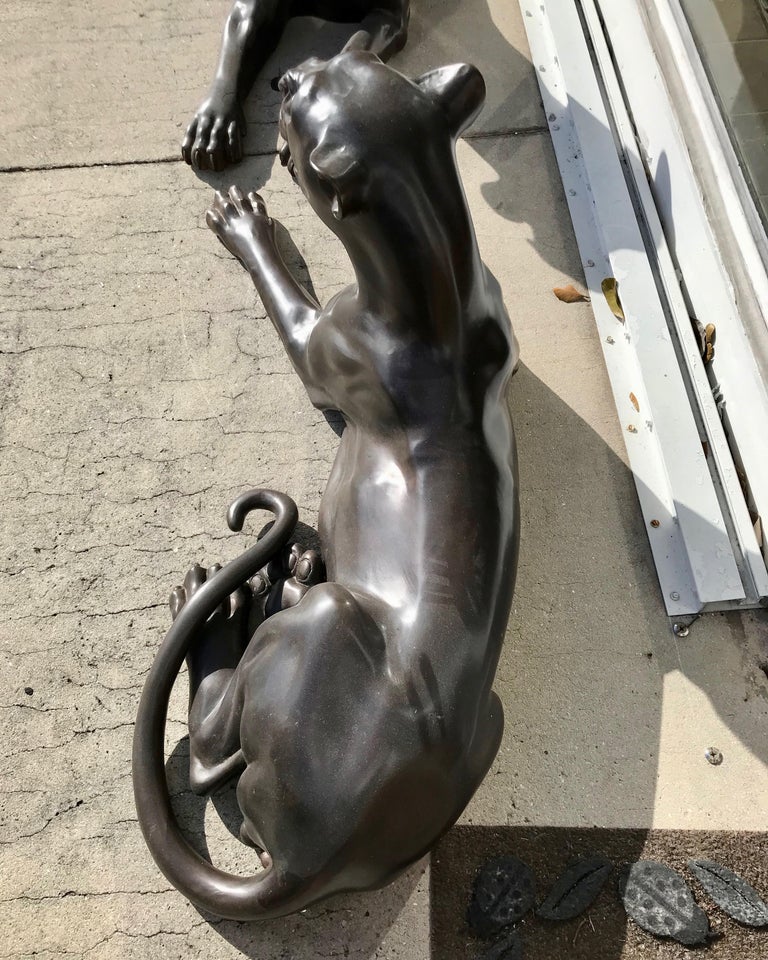 Pair of Life Size Bronze Figures of Panthers For Sale at 1stDibs