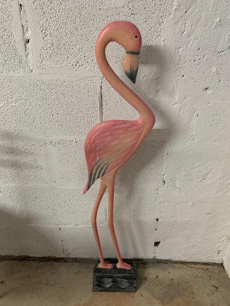 Pair of Life-Sized Carved Wood Flamingo Sculptures at 1stDibs | wooden ...