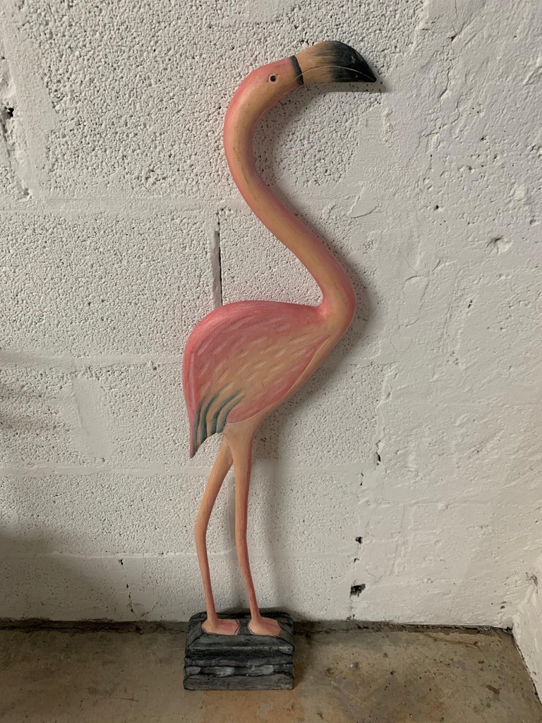 Pair of Life-Sized Carved Wood Flamingo Sculptures at 1stDibs