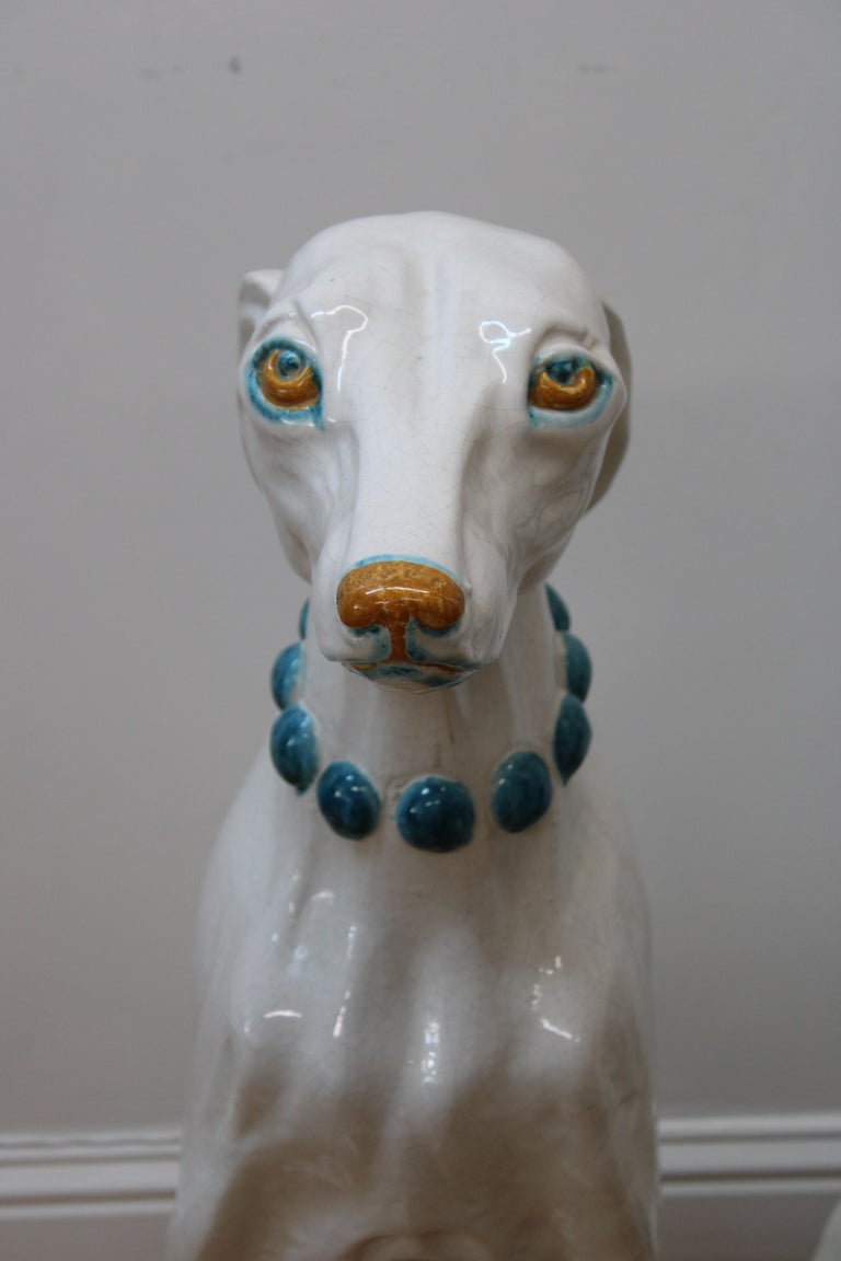 Pair of Life Sized Glazed Ceramic Greyhounds For Sale at 1stDibs