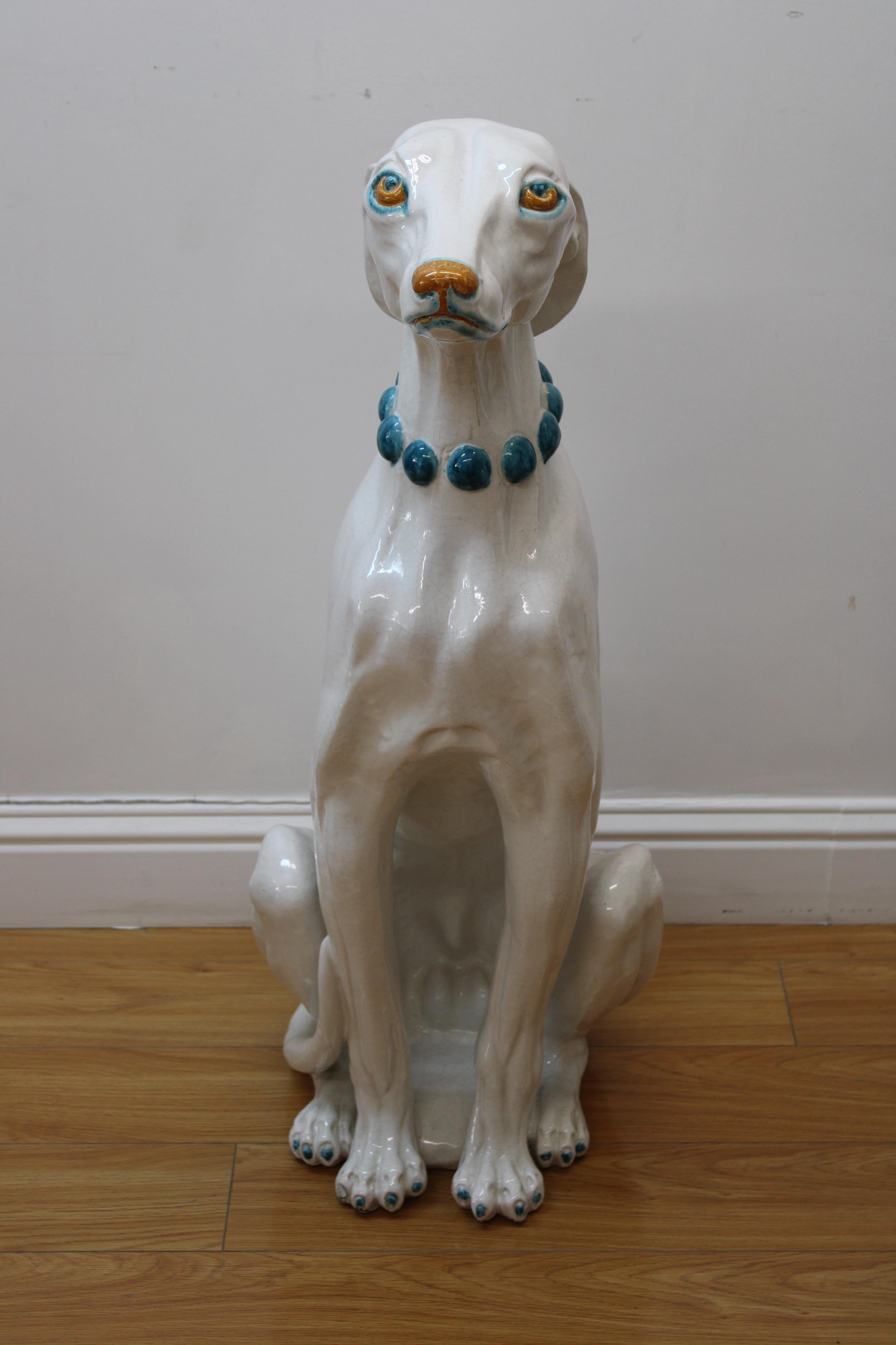 Pair of Life Sized Glazed Ceramic Greyhounds For Sale at 1stDibs