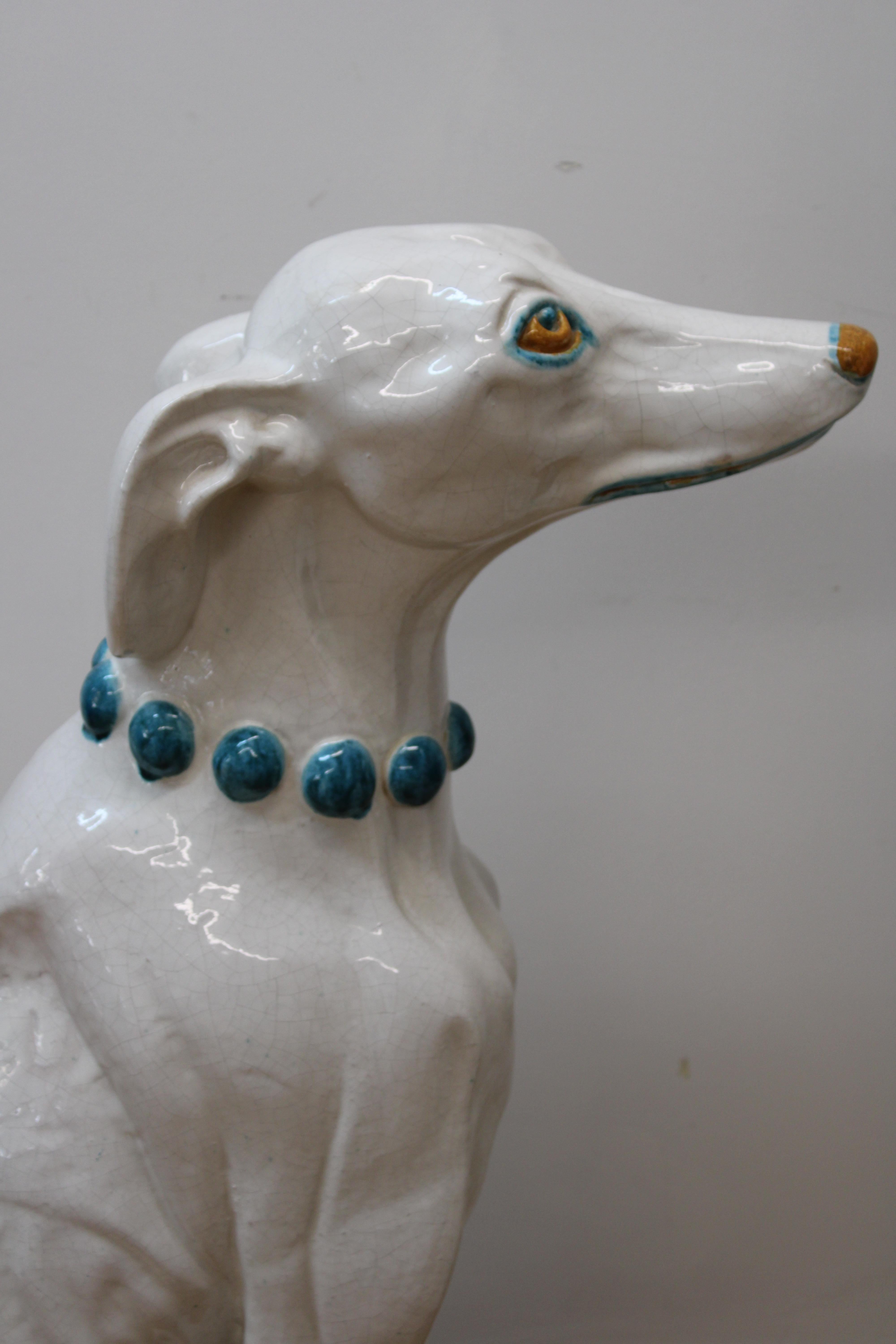 Pair of Life Sized Glazed Ceramic Greyhounds For Sale at 1stDibs