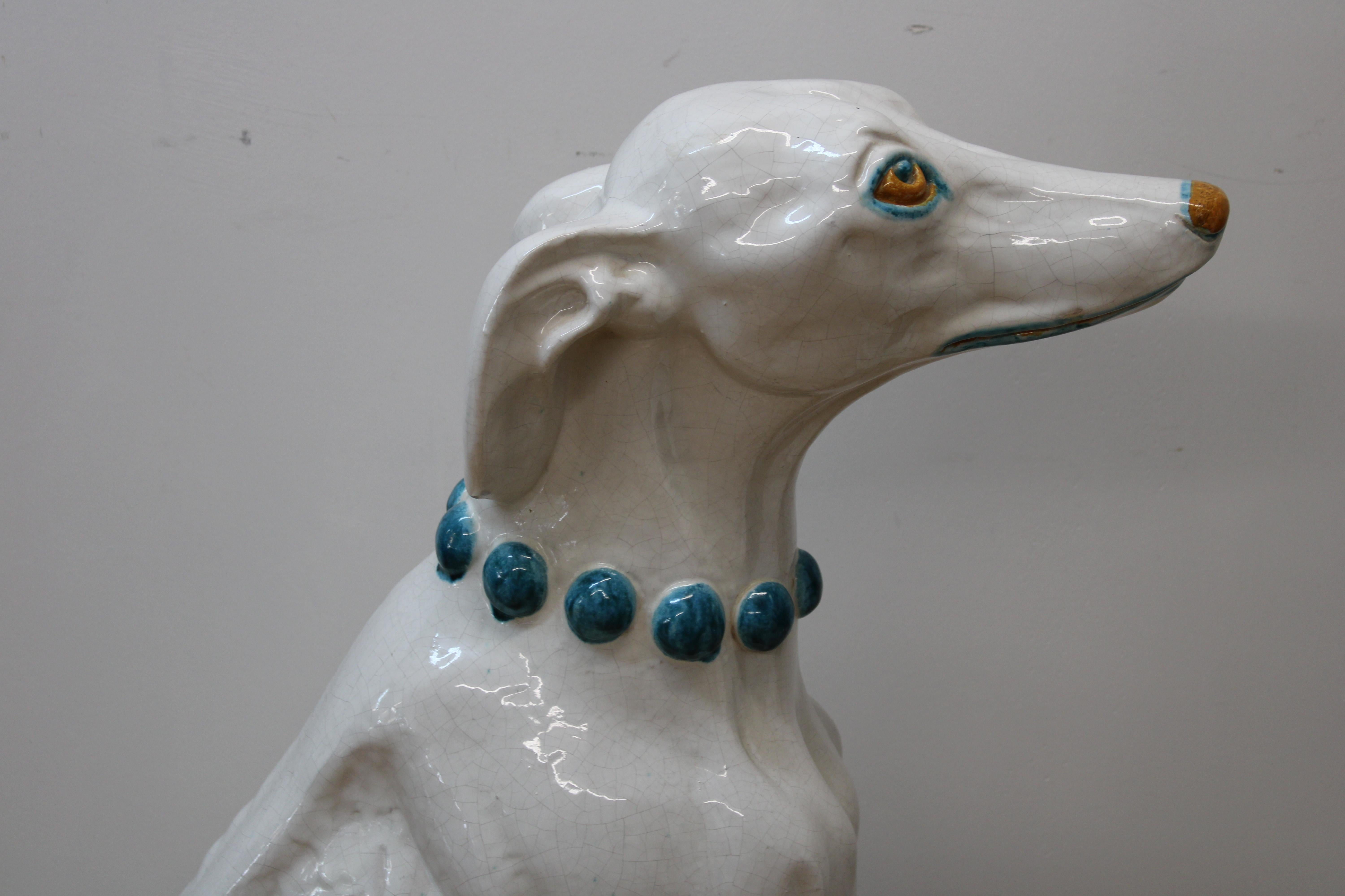 Pair of Life Sized Glazed Ceramic Greyhounds For Sale at 1stDibs