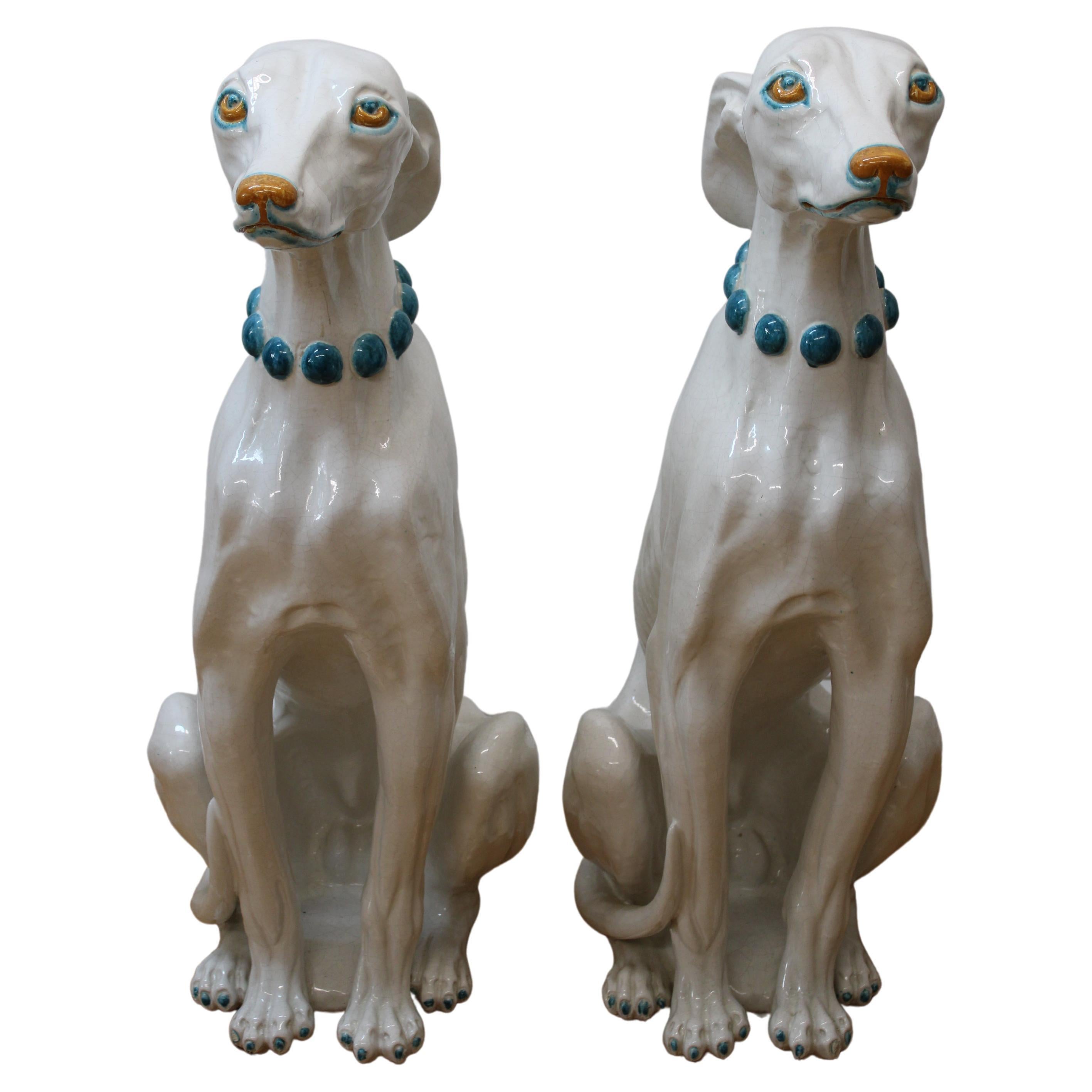 Pair of Spanish Ceramic White Greyhound Dog Statues at 1stDibs | white ...