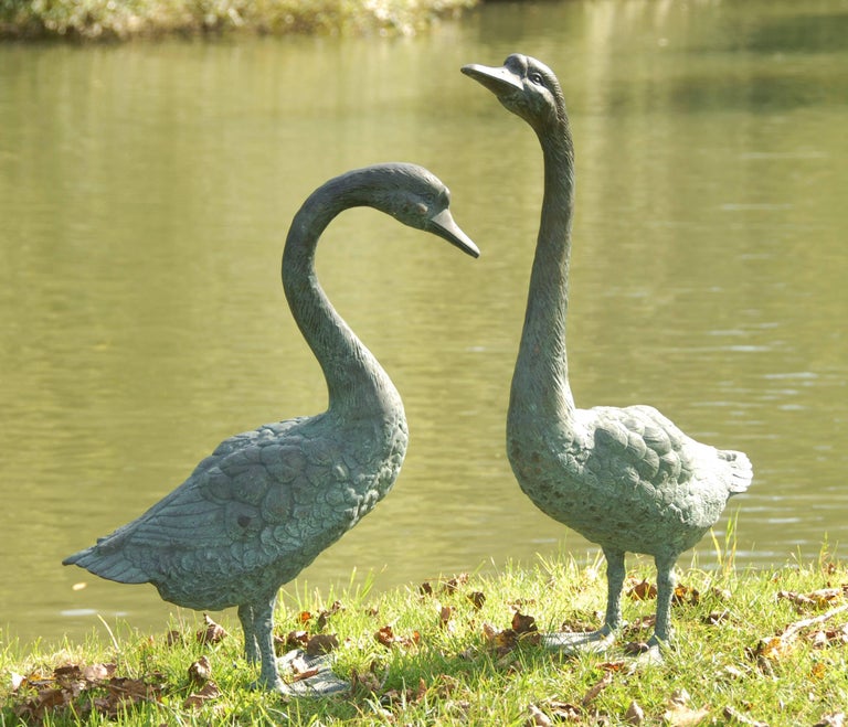 Pair of Lifesize Bronze Statues of Geese For Sale at 1stDibs