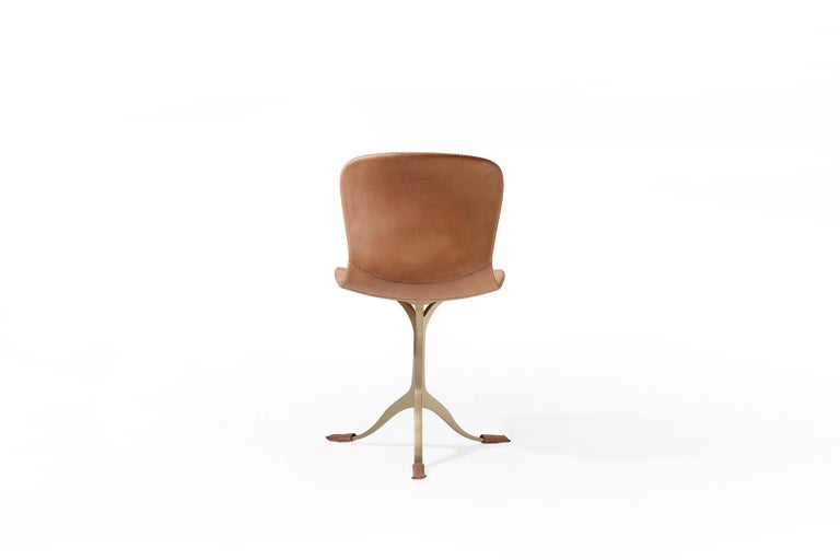 Pair of Light Brown Leather Chair with Sand Cast Brass Base, by P ...