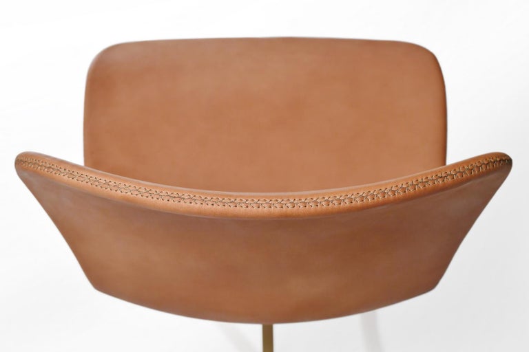 Pair of Light Brown Leather Chair with Sand Cast Brass Base, by P ...