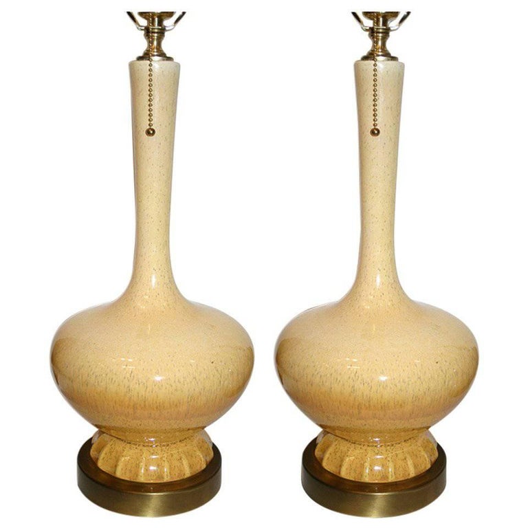 Pair of Light Cream Colored Porcelain Lamps For Sale at 1stdibs