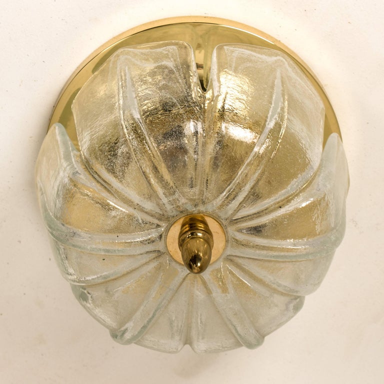 Pair of Limburg Glass Wall Lights, Tulip Shaped Shade on Brass Base ...