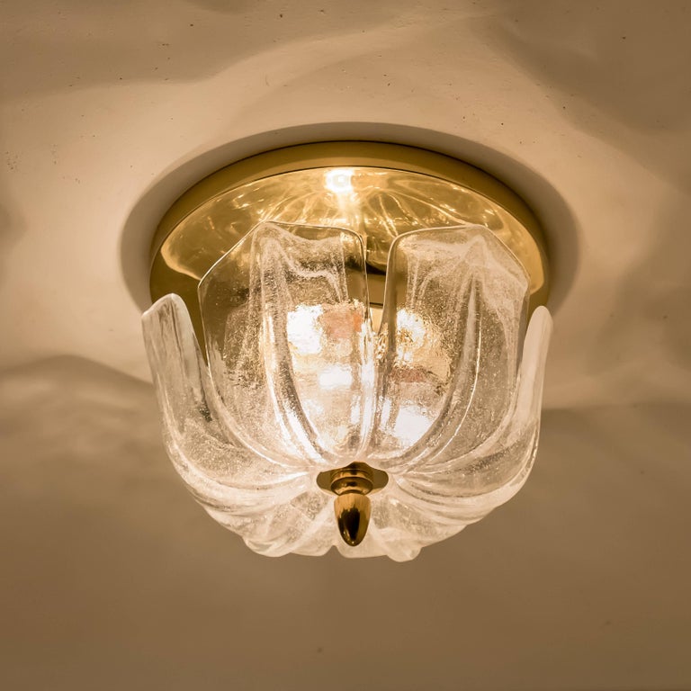 Pair of Limburg Glass Wall Lights, Tulip Shaped Shade on Brass Base ...