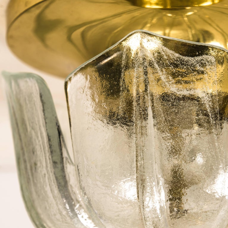 Pair of Limburg Glass Wall Lights, Tulip Shaped Shade on Brass Base ...