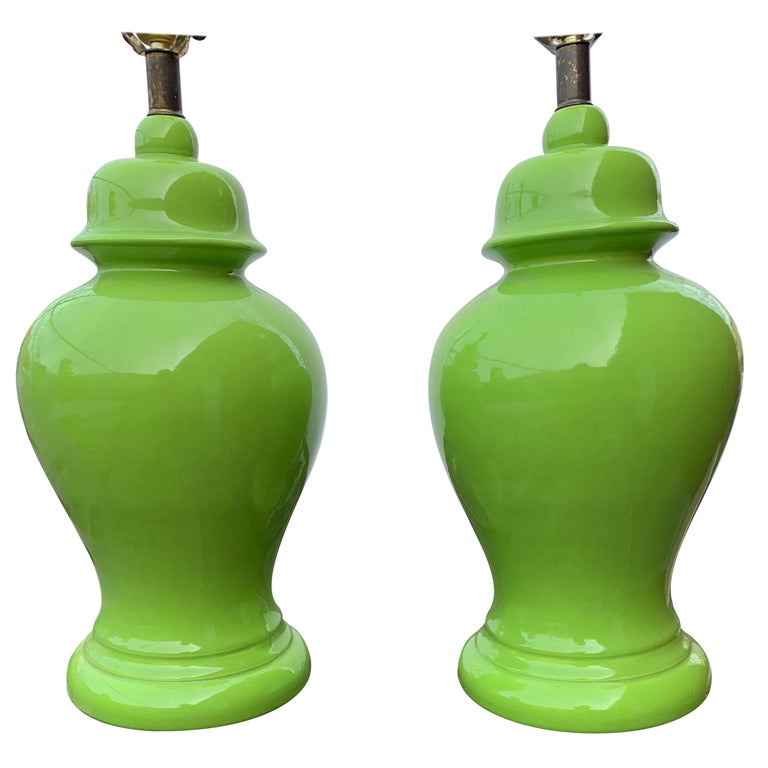 Pair of Lime Green Table Lamps For Sale at 1stDibs