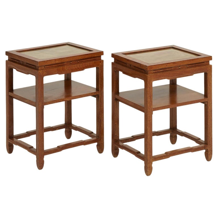 Pair of Limed and Brass Top Side Tables For Sale at 1stDibs