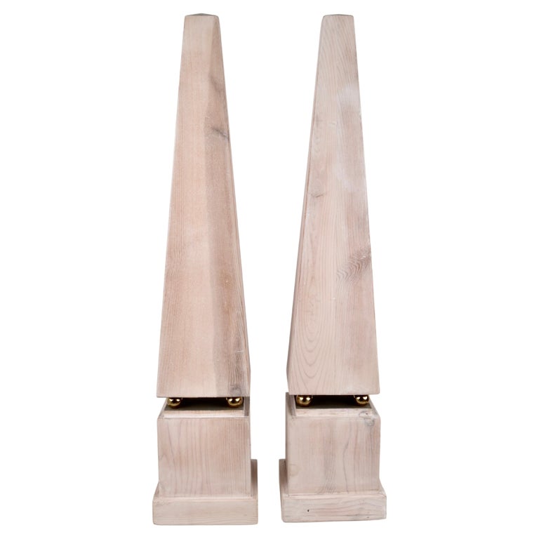 Pair of Limed Wood Obelisks For Sale at 1stDibs