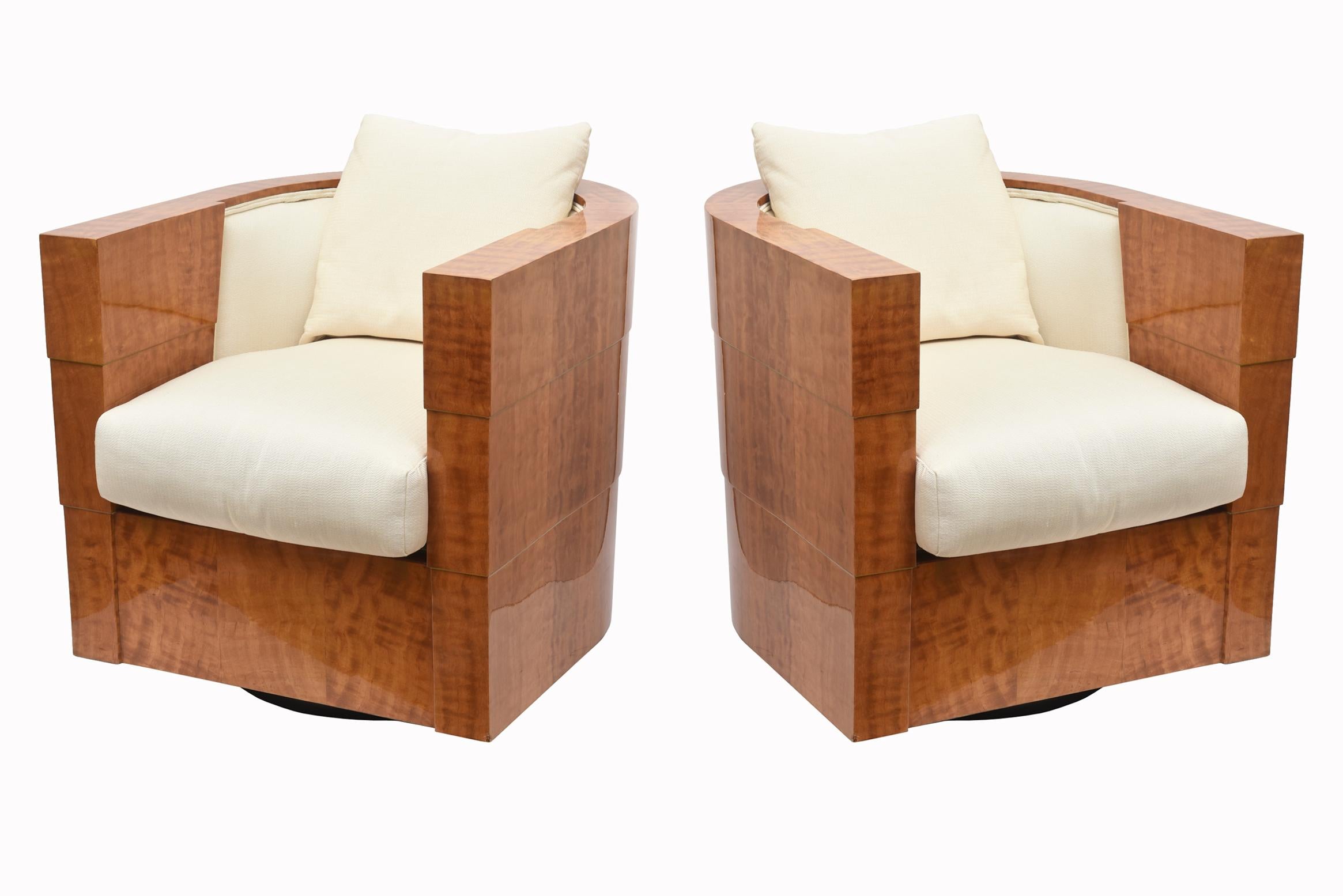 Pair of Limited Edition Pace Exotic Camino Wood Swivel Club Normandy ...