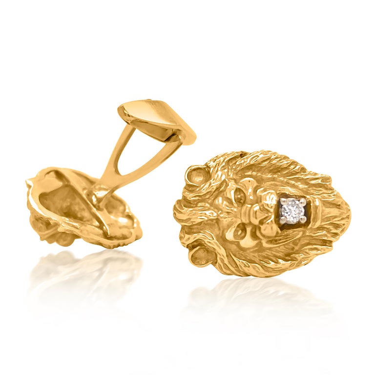 Pair of Lion-Head Gold Cufflinks at 1stDibs | lion cufflinks gold, lion ...
